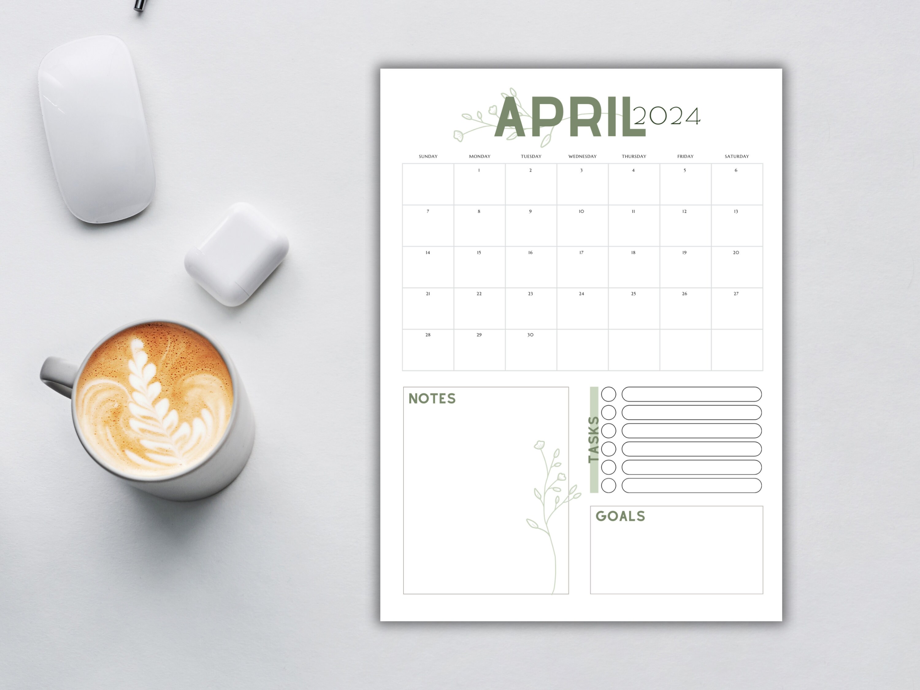 Vertical April 2024 Editable Calendar Printable: PDF Monthly Organizer ...