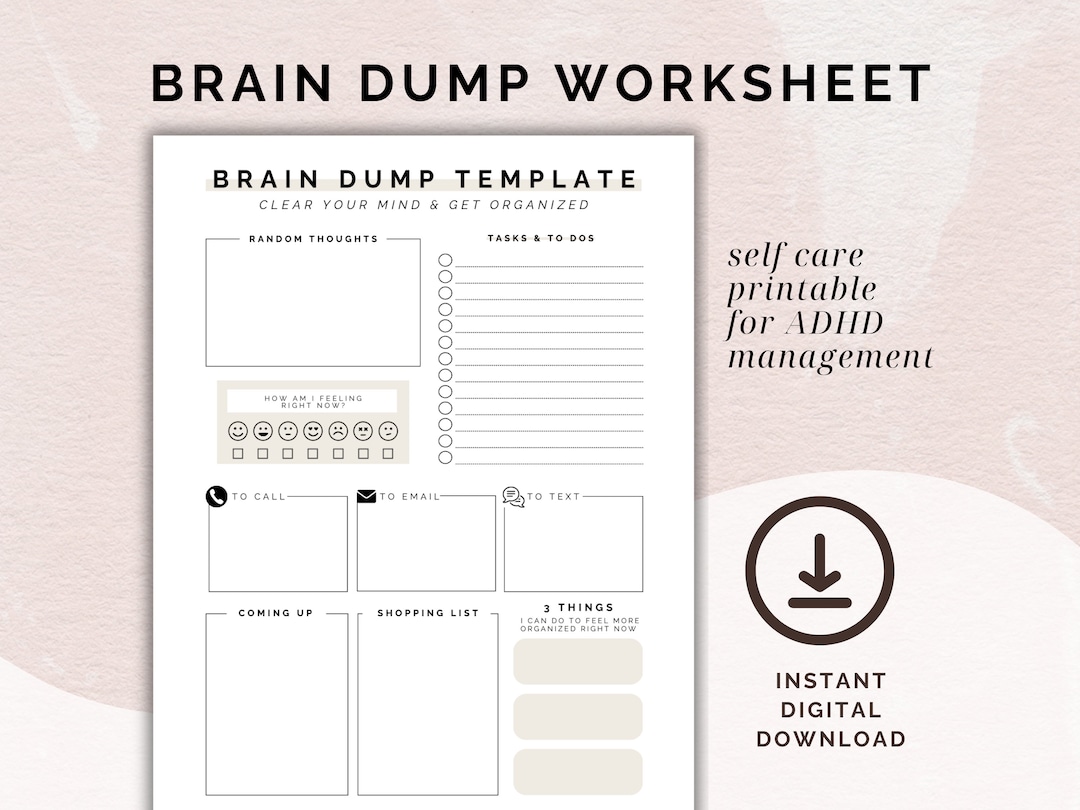 Printable Brain Dump Worksheet, Decluttering Planner, Digital Brain ...