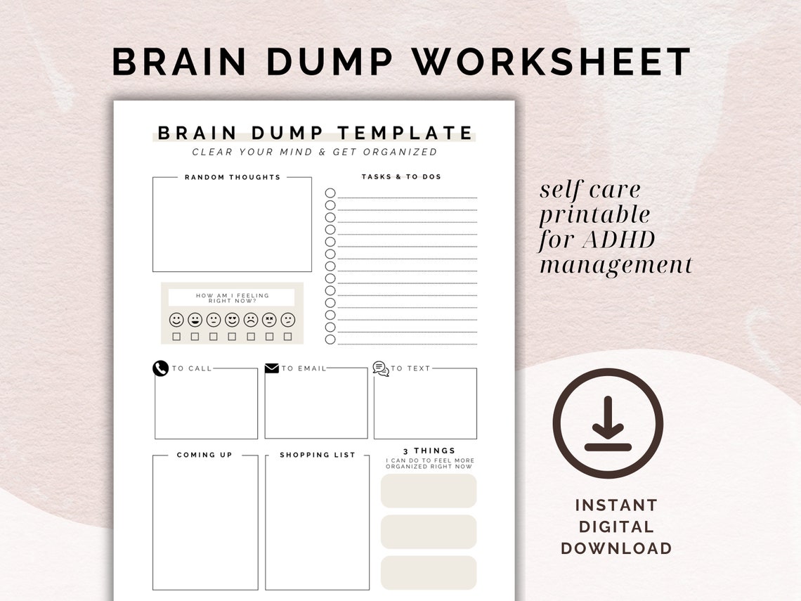 Printable Brain Dump Worksheet, Decluttering Planner, Digital Brain ...