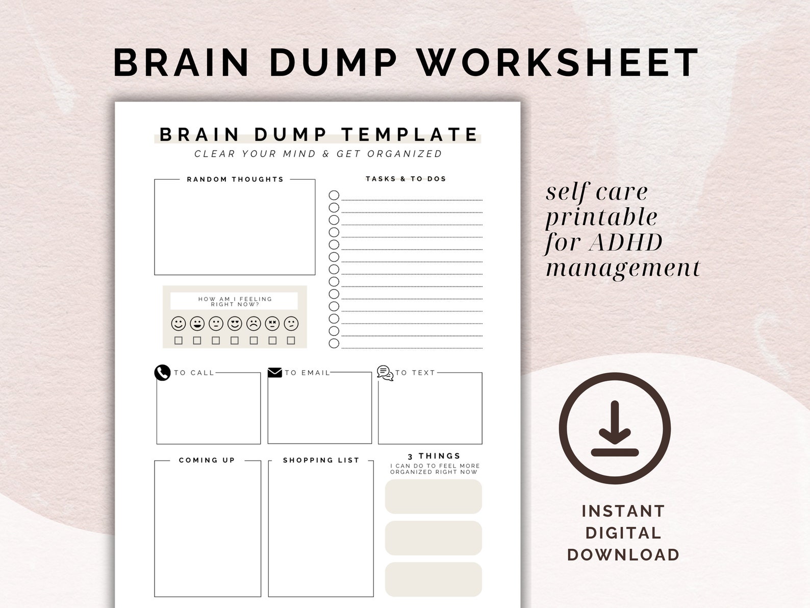 Printable Brain Dump Worksheet: ADHD Thought Organizer (PDF Download ...