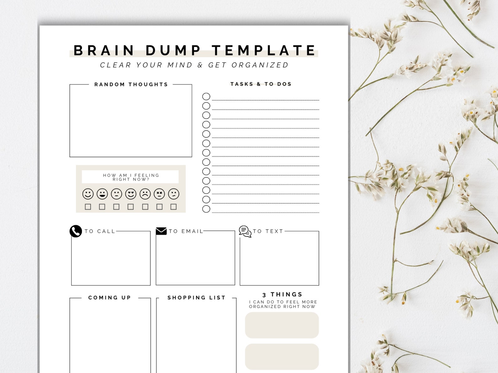 Printable Brain Dump Worksheet, Decluttering Planner, Digital Brain ...