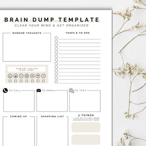 Printable Brain Dump Worksheet, Decluttering Planner, Digital Brain ...