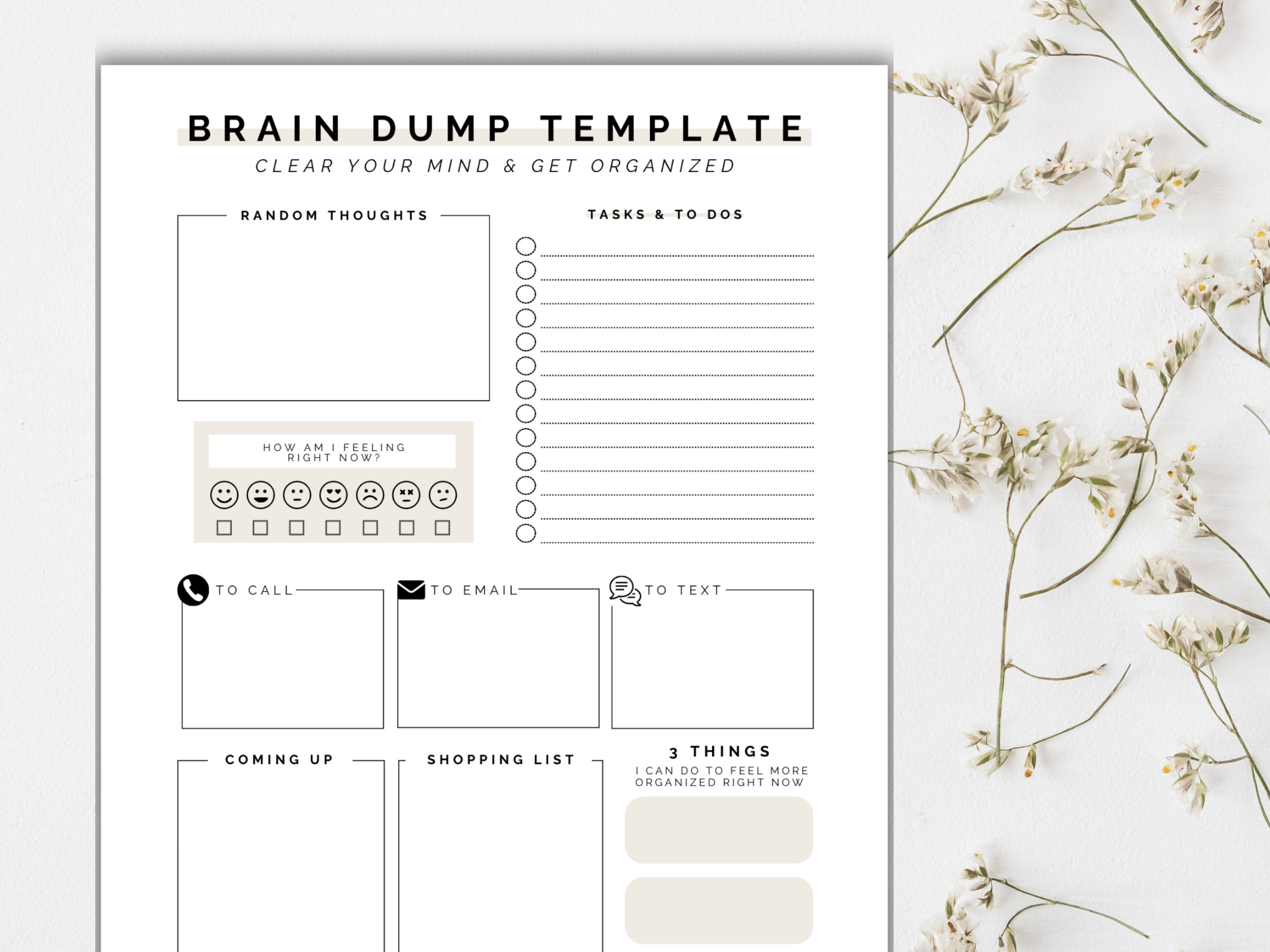 Printable Brain Dump Worksheet, Decluttering Planner, Digital Brain ...