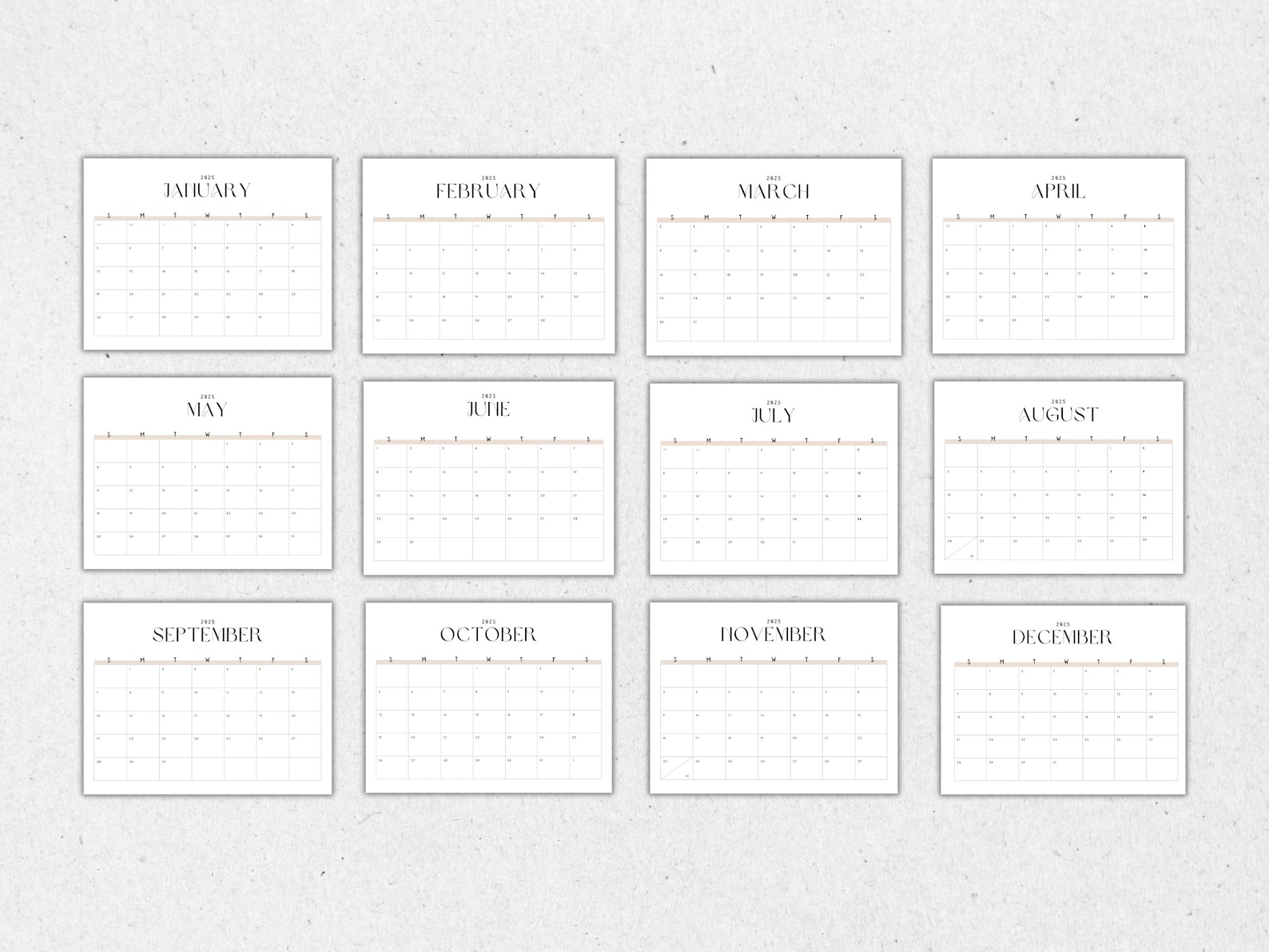 12 Month Calendar | 2025 Calendar Printable, Landscape Calendar ...