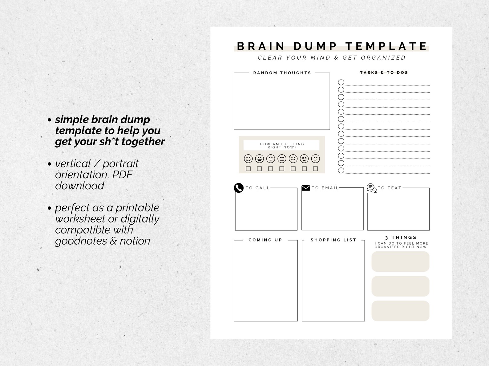 Printable Brain Dump Worksheet, Decluttering Planner, Digital Brain ...