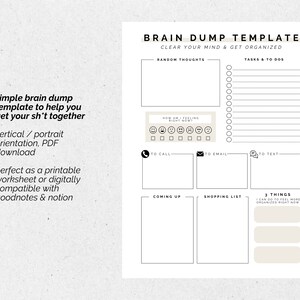 Printable Brain Dump Worksheet, Decluttering Planner, Digital Brain ...