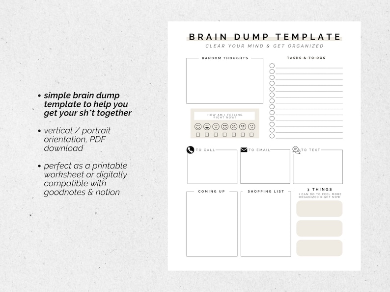 Printable Brain Dump Worksheet, Decluttering Planner, Digital Brain ...