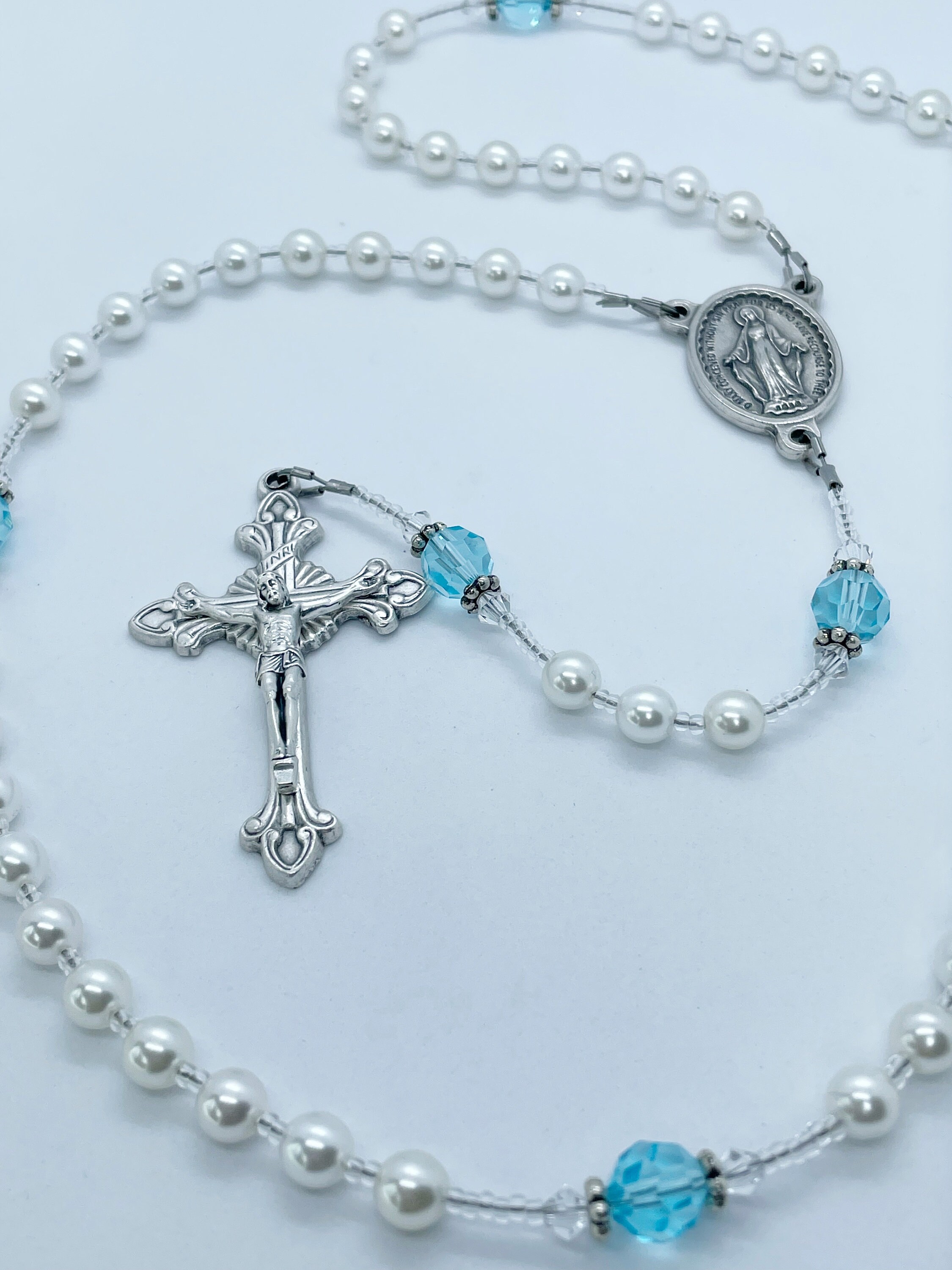 Birthstone December Blue Zircon Personalized Rosary, Baptism, First ...