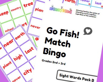 Sight Words 4th + 5th Grade Go Fish, Match, Bingo Printable Game Set ...