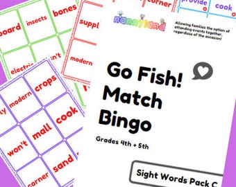 Sight Words 2nd + 3rd Grade Go Fish, Match, Bingo Printable Game Set ...