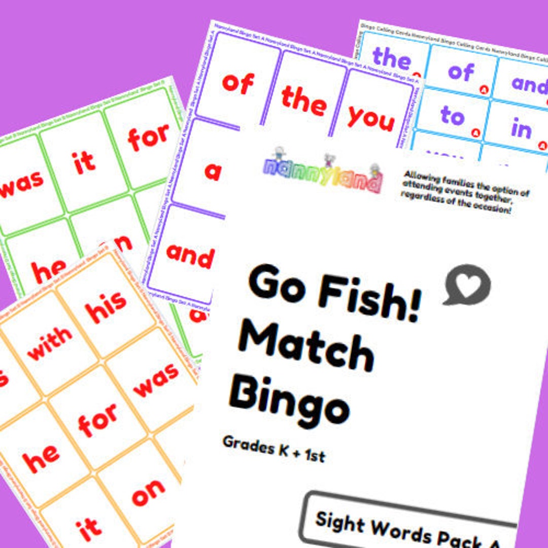 Sight Words K + 1st Grade Go Fish, Match, Bingo Printable Game Set ...