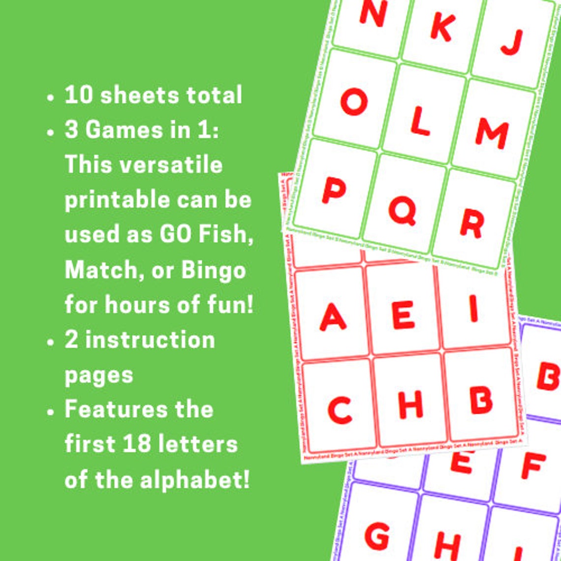 Alphabet Go Fish, Match, Bingo Card Game Printable Print and Play ...