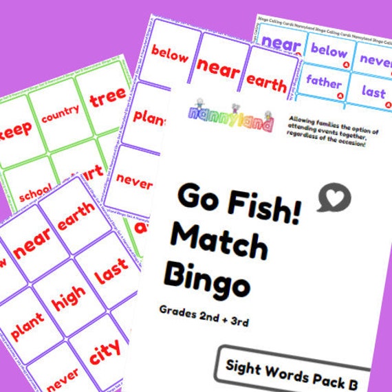 Sight Words 2nd 3rd Grade Go Fish Match Bingo Printable | Etsy