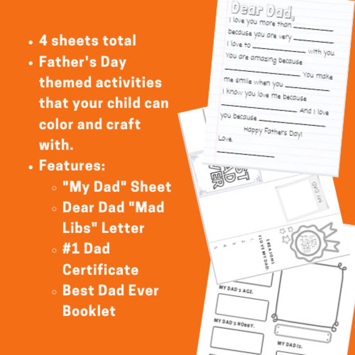 Father's Day Printable Craft Dad Activity Packet Download and Print All ...
