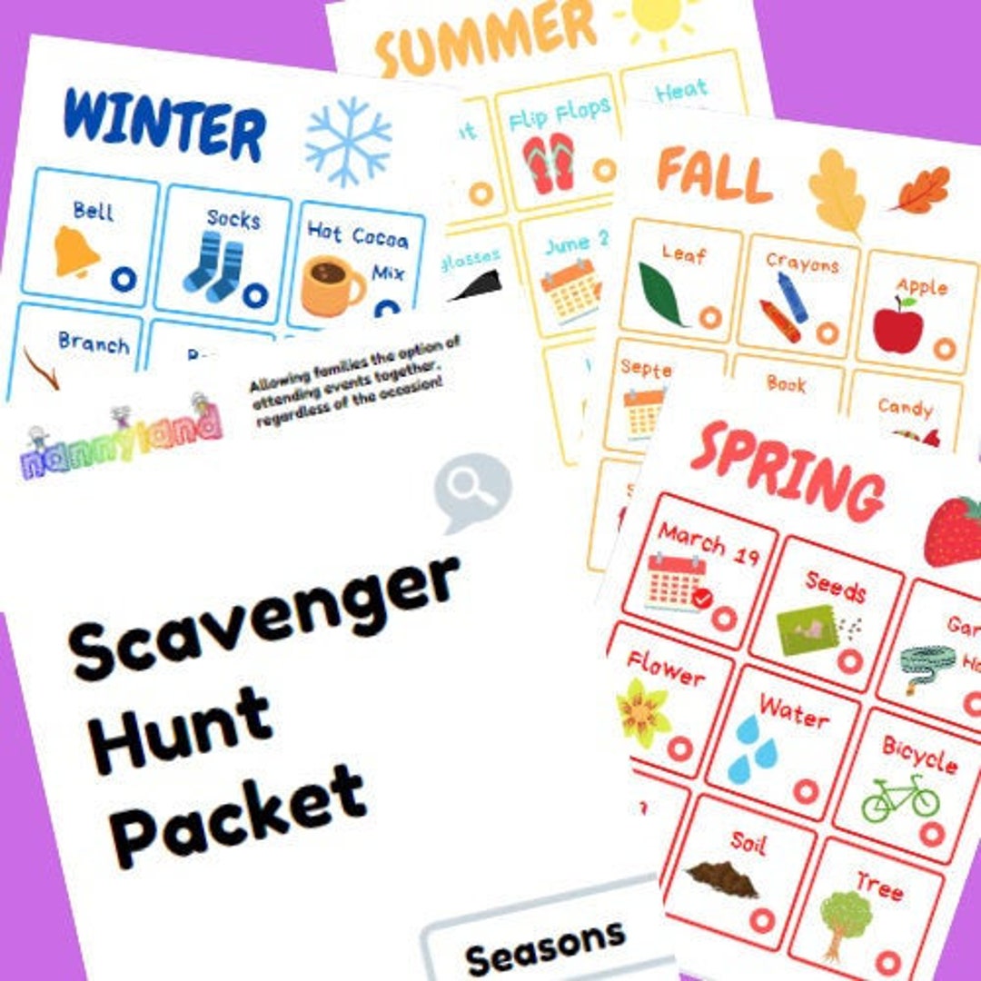Seasons Scavenger Hunt Printable Packet Game Fall, Spring, Summer ...