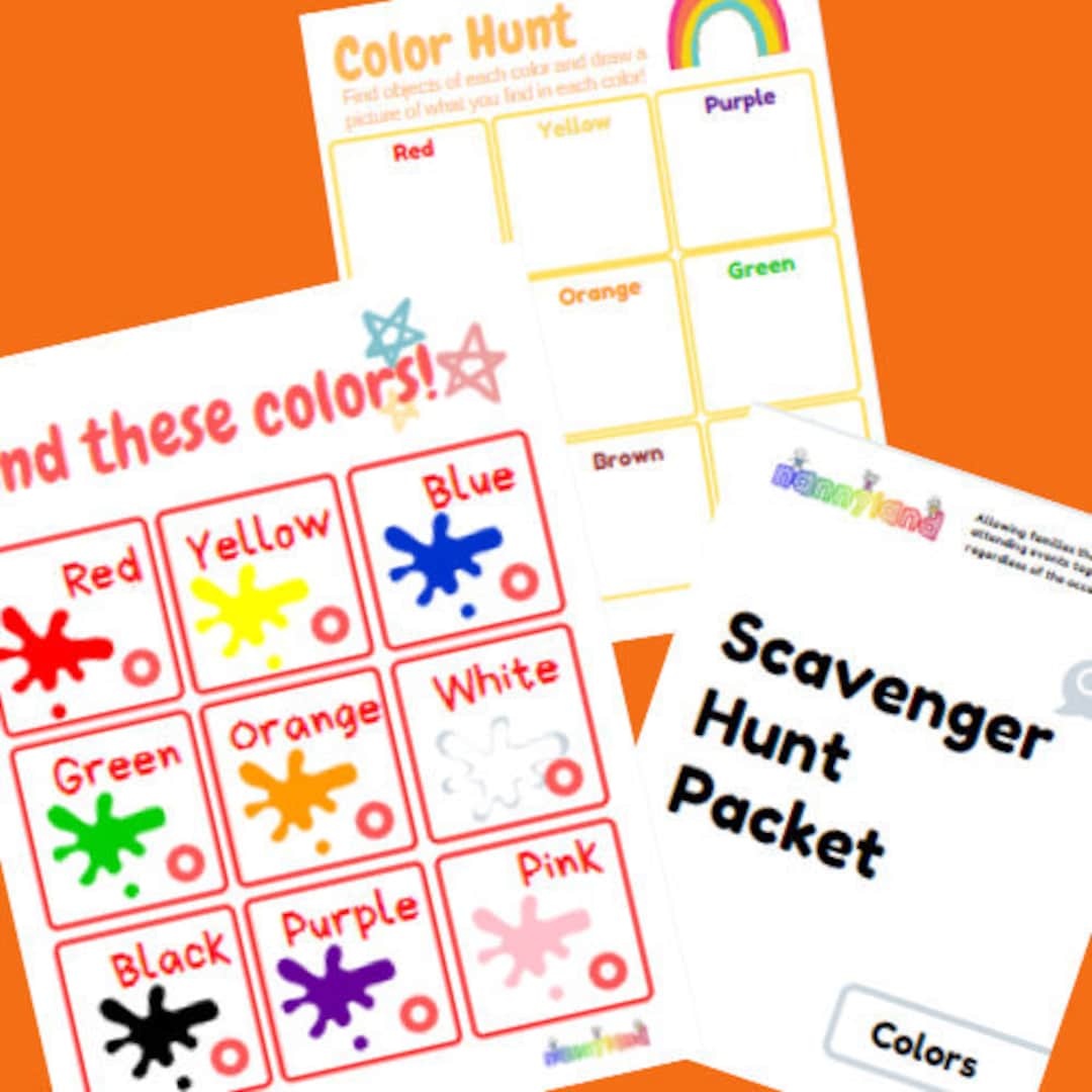 Color Scavenger Hunt Printable Packet Game Colors Primary Secondary ...