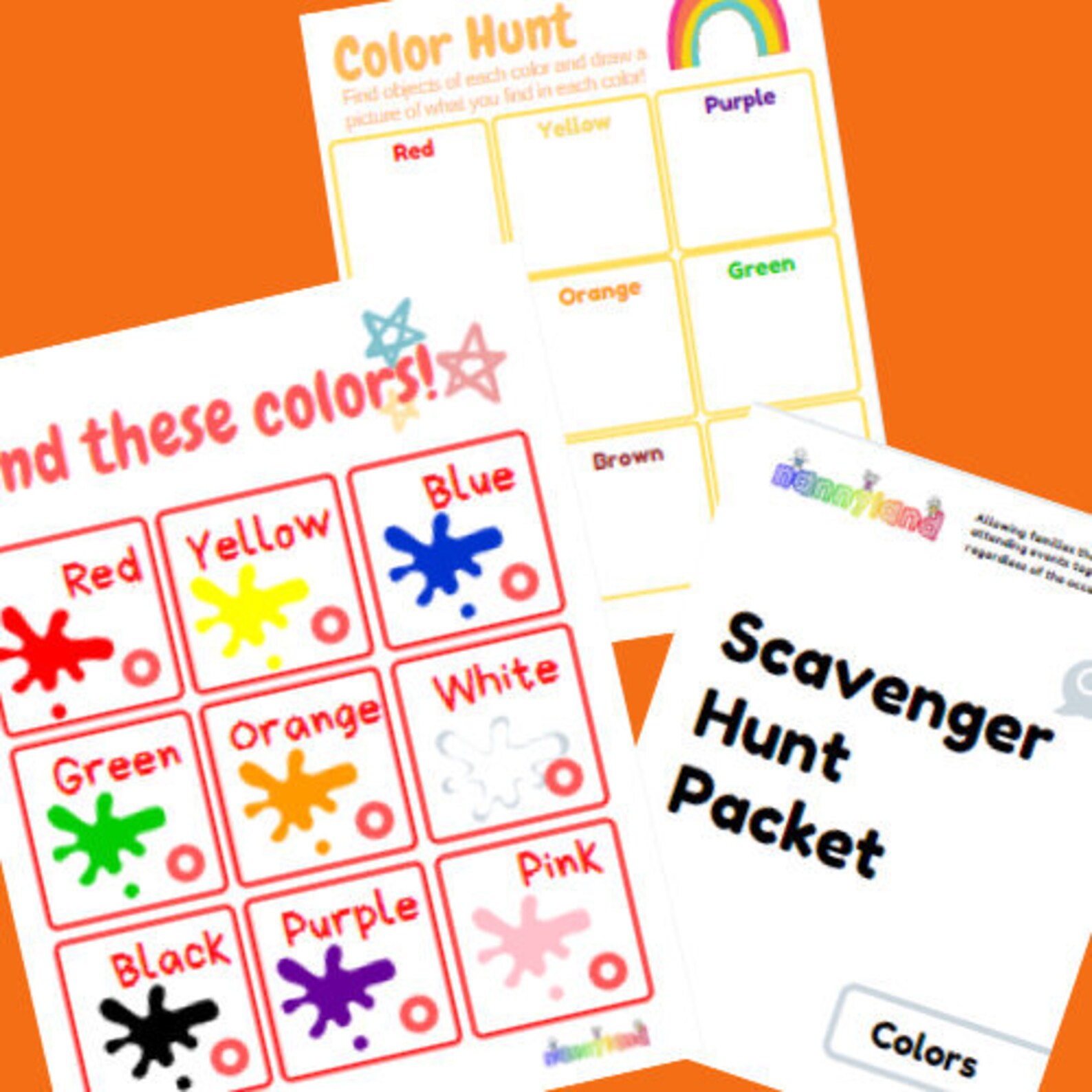 Color Scavenger Hunt Printable Packet Game Colors Primary Secondary ...