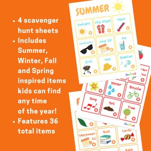 Seasons Scavenger Hunt Printable Packet Game Fall, Spring, Summer ...