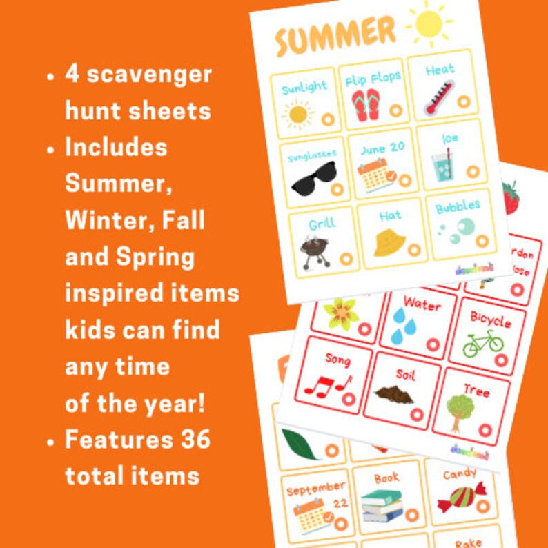Seasons Scavenger Hunt Printable Packet Game Fall, Spring, Summer ...