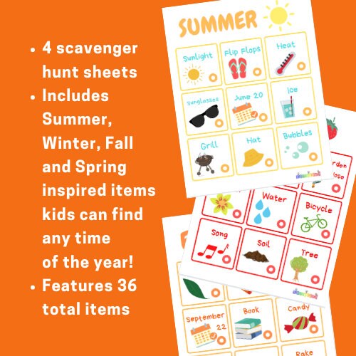 Seasons Scavenger Hunt Printable Packet Game Fall, Spring, Summer ...
