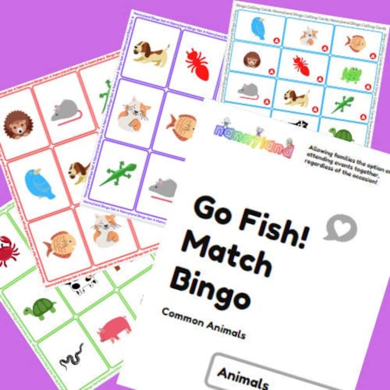 Animals Go Fish Match Bingo Card Game Printable Print and - Etsy