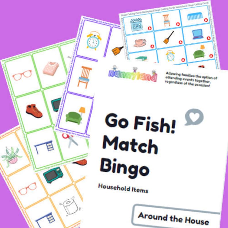 Household Items Go Fish, Match, Bingo Card Game Fun Printable Print and ...