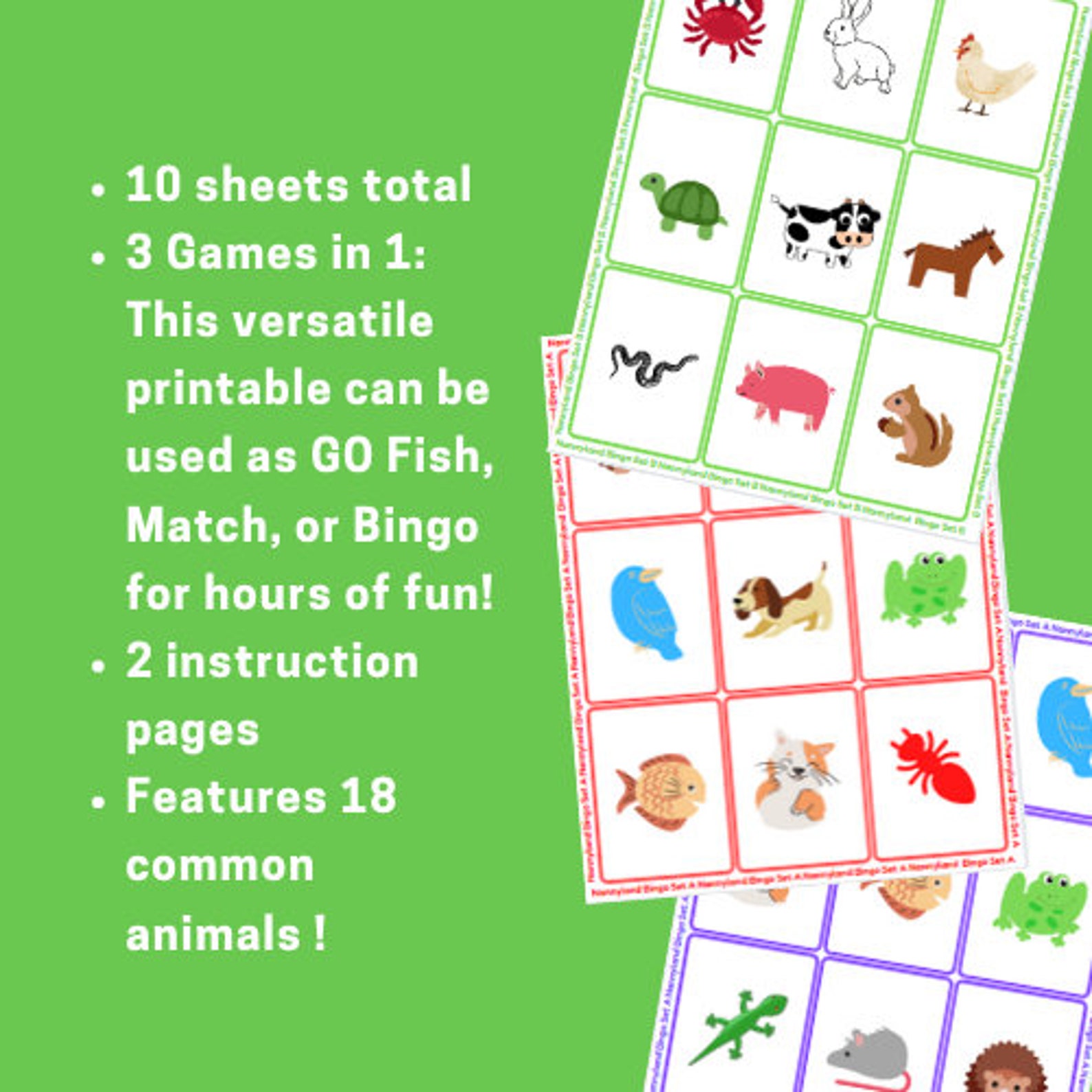 Animals Go Fish, Match, Bingo Card Game Printable Print and Play - Etsy
