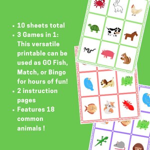 Animals Go Fish, Match, Bingo Card Game Printable Print and Play - Etsy
