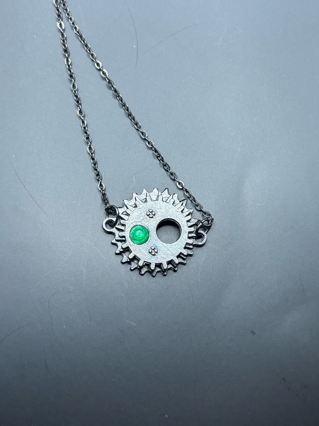 Gun Metal Cog Necklace With Gem - Etsy