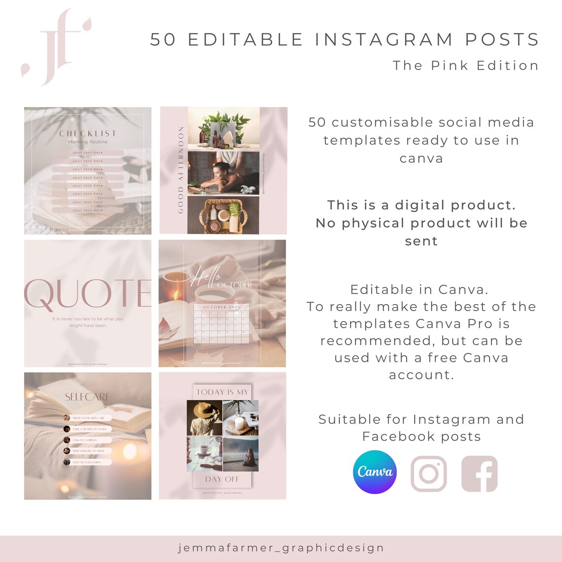 Social Media Instagram Post Templates Pink Design Digital Done for You ...