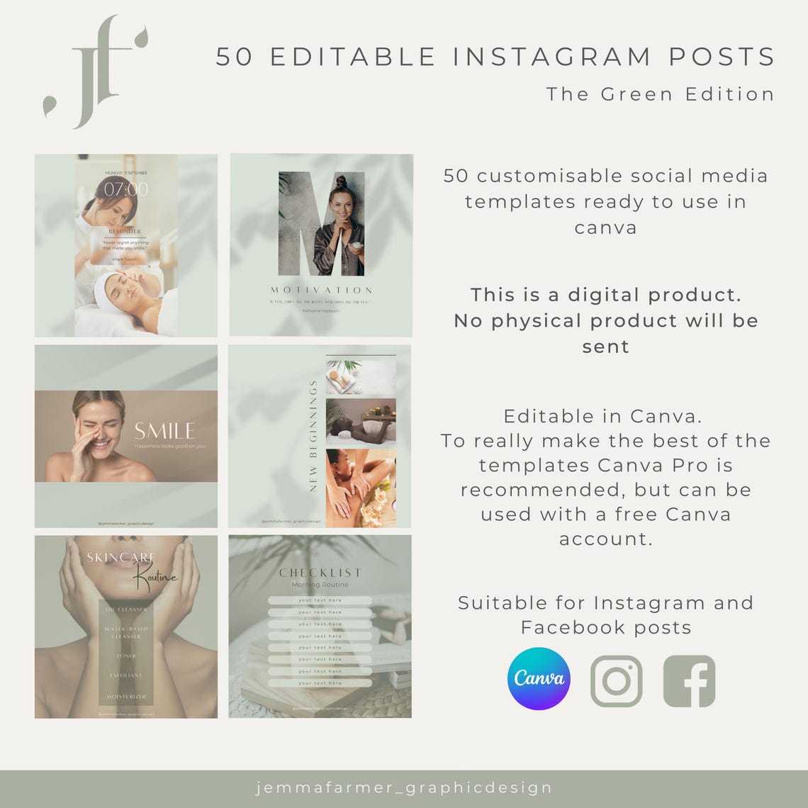 Social Media Instagram Post Templates Green Design Digital Done for You ...