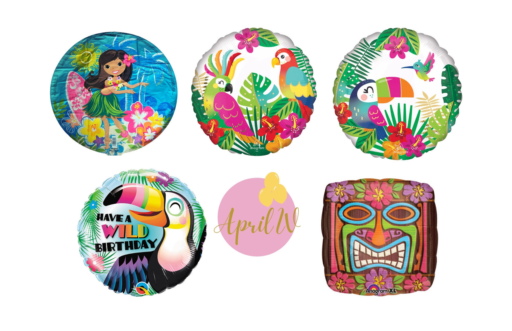 18'' Tropical Balloons| Tiki Head Balloon| Hula Girl Balloon| Tropical ...