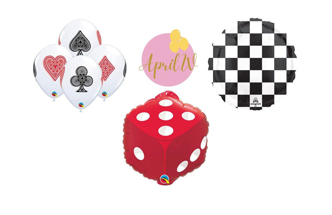 18'' Red Dice Balloon| 18'' Checkerboard Balloon| 11'' Card Suits Latex ...