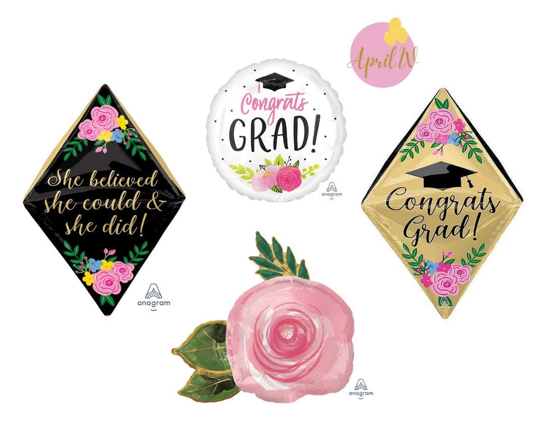 28'' Congrats Grad Floral Balloon| 25'' Congrats Grad Cap Balloon| 30 ...