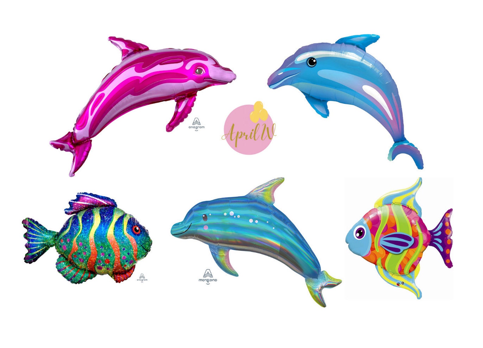 38'' Shark Balloon Pink Dolphin Balloon Seahorse Balloon Colorful Fish ...