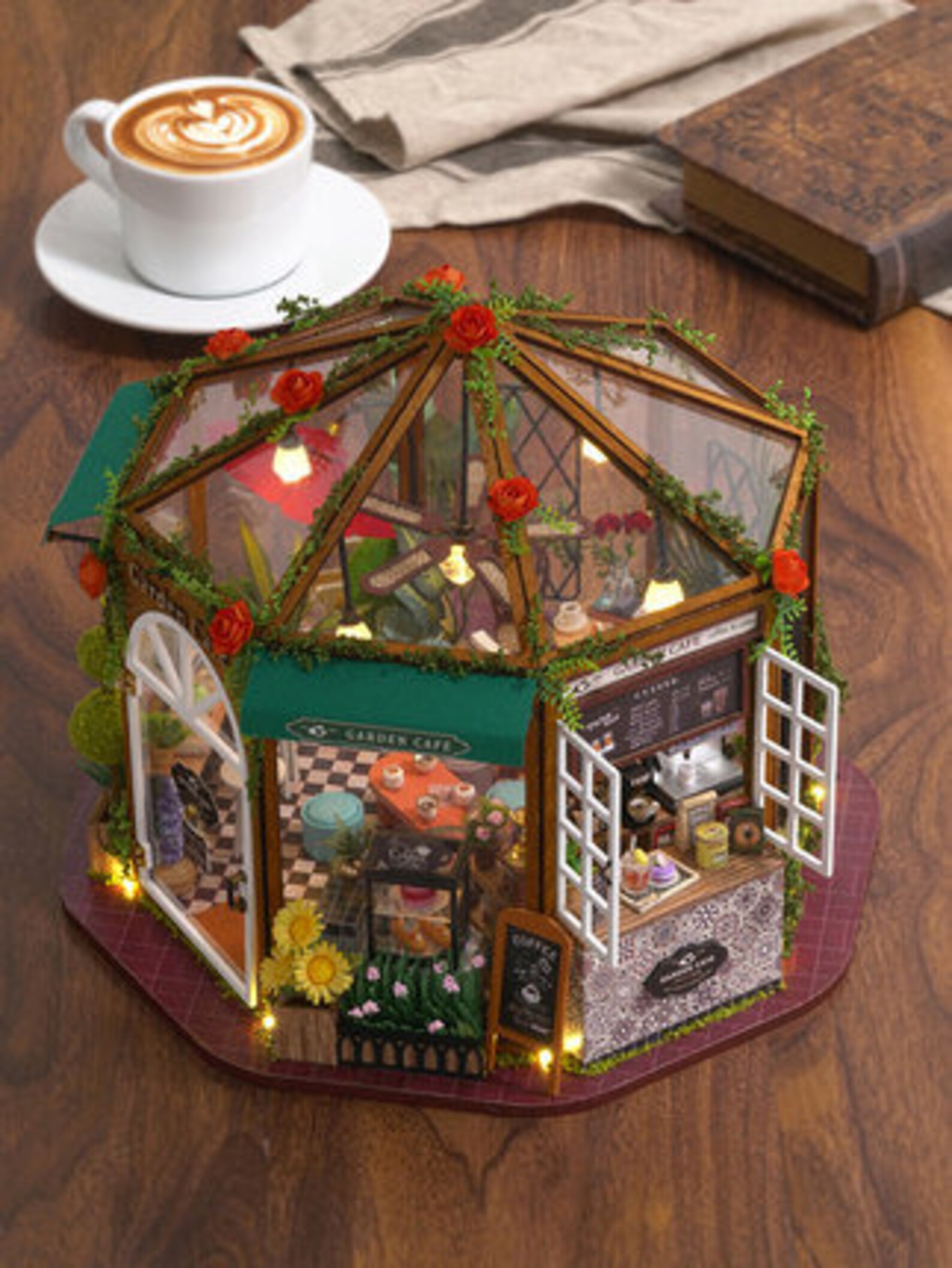 DIY Garden Café Miniature Doll House Kit || 1:24 Glass Garden Turquoise ...