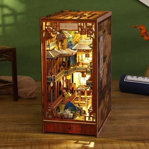 Chinese Ancient Town Book Nook- Book Shelf Insert - Bookcase With Light ...