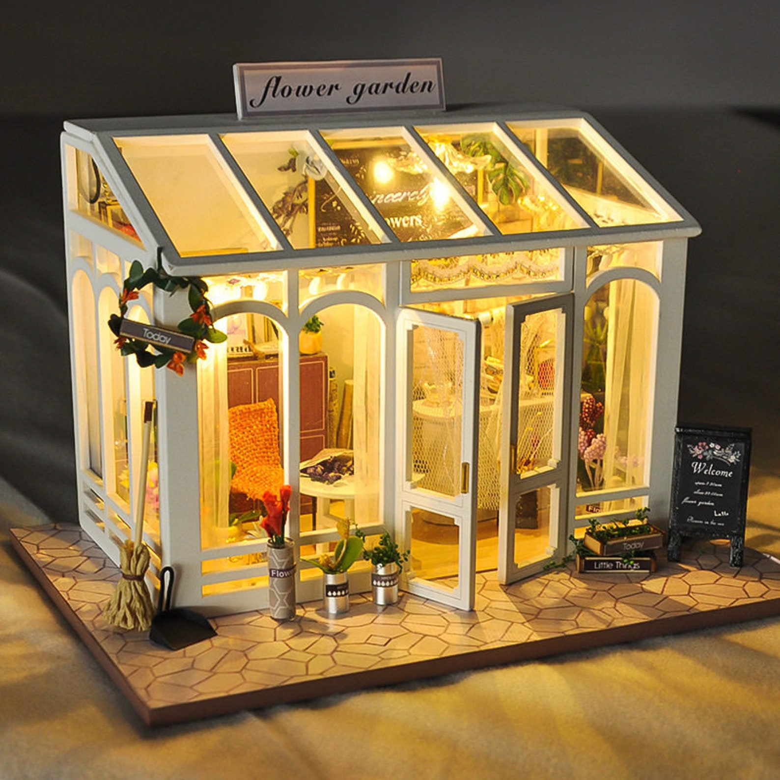 Mini Flower House Miniature Doll House Kit 1:24 With Light - Etsy