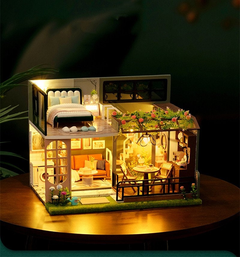 Loft Apartment Garden Miniature Doll House Kit 1 24 With Light for Adult Gift Decor Etsy Canada