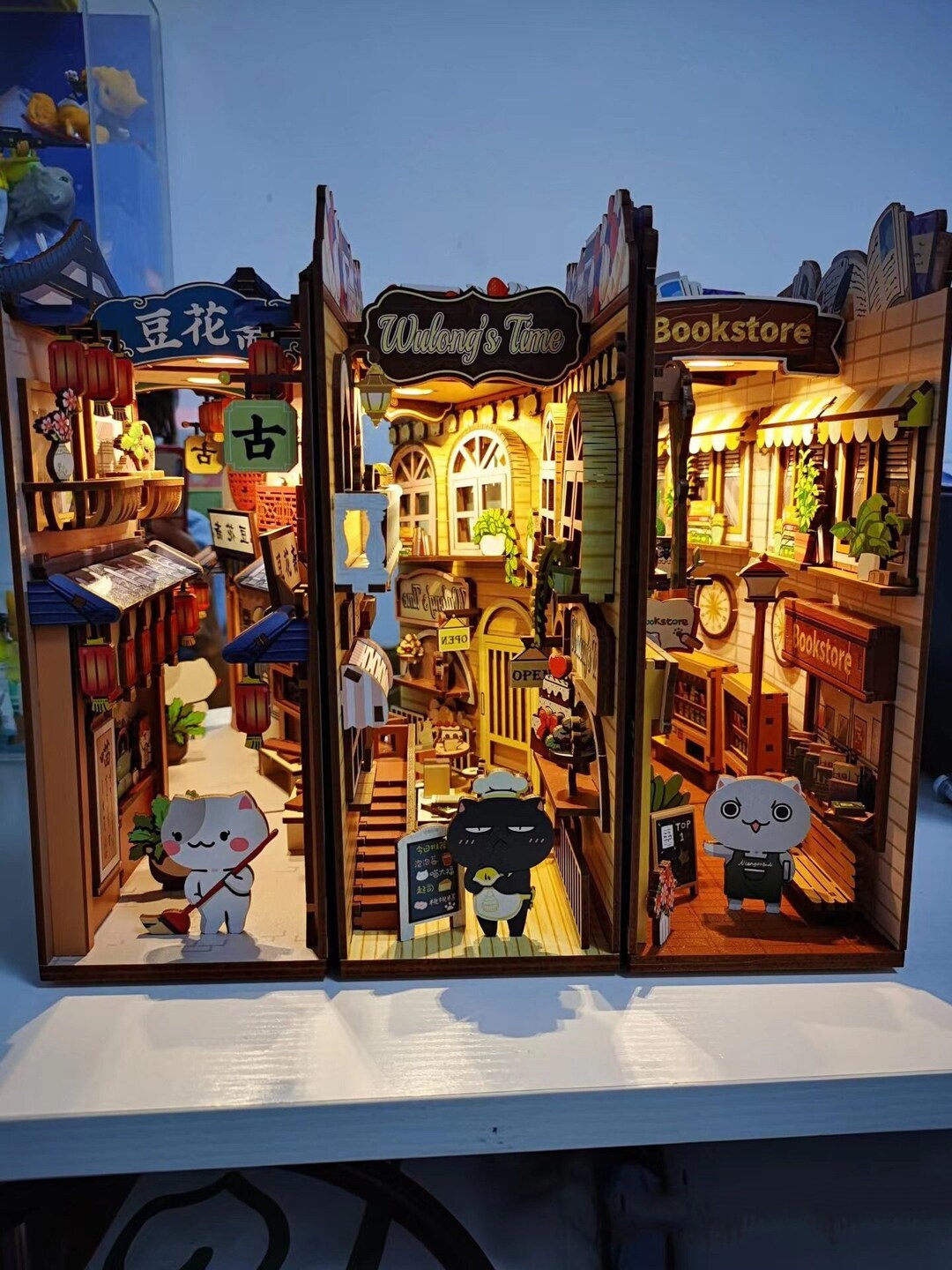 Cat Store Owner Book Nook Book Shelf Insert Bookcase With Light Model ...