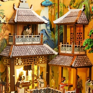 Chinese Ancient Town Book Nook- Book Shelf Insert - Bookcase With Light ...