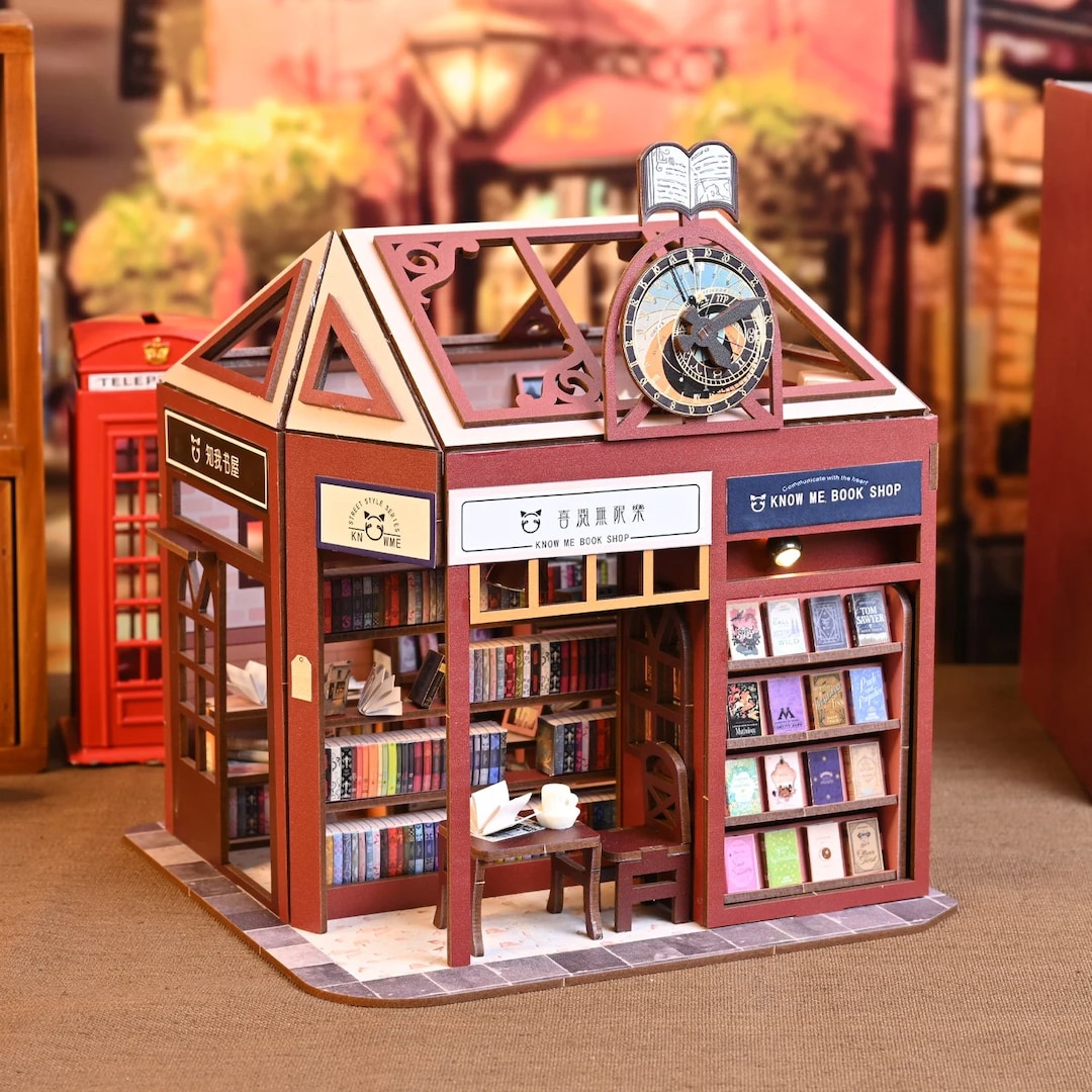 Vintage Bookstore Miniatures Dollhouse Kit || 1:24 With Light Adult ...