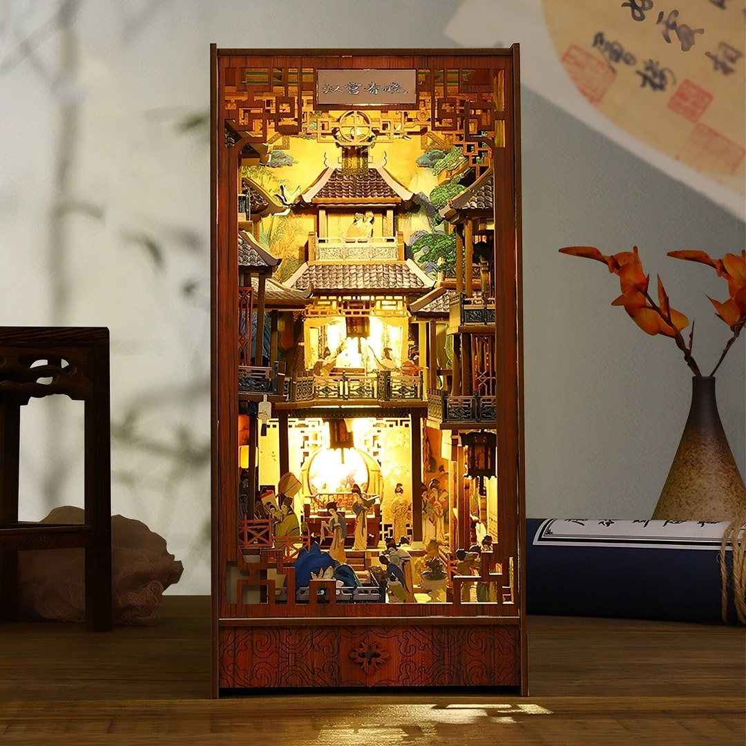 Chinese Ancient Town Book Nook- Book Shelf Insert - Bookcase With Light ...