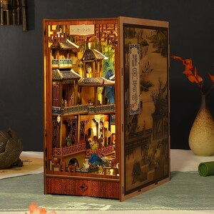 Chinese Ancient Town Book Nook- Book Shelf Insert - Bookcase With Light ...