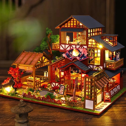 Diy Japanese House Garden Wooden Miniature Doll House Kit Etsy