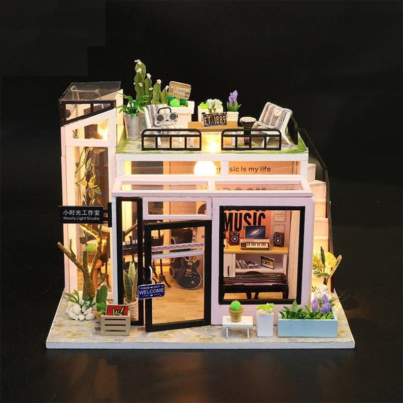 DIY Music Studio Miniature Doll House Kit 1:24 With Light - Etsy New ...