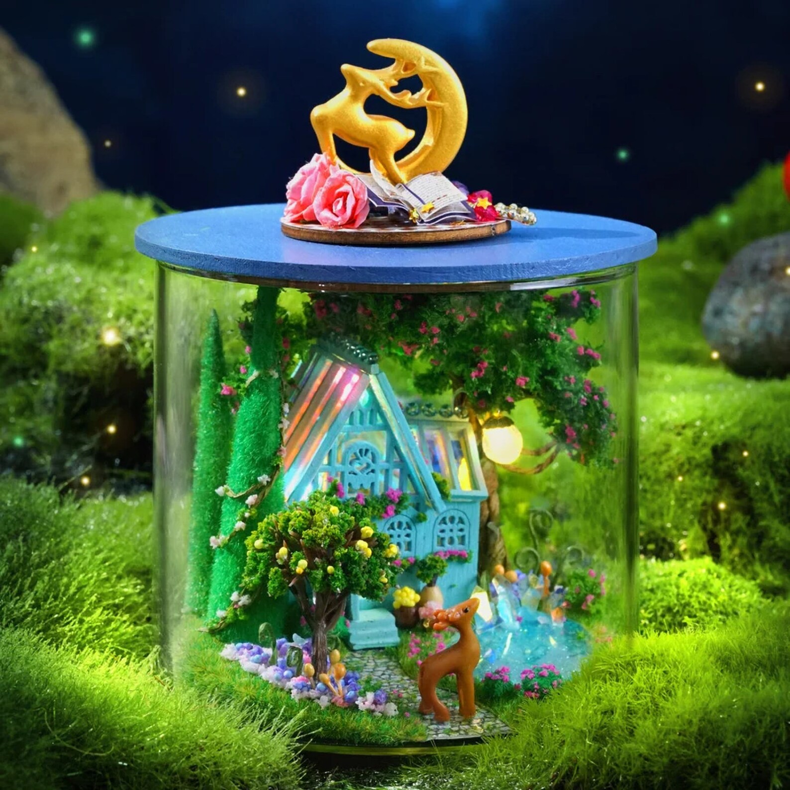 Fairytale Forest House Miniatures Circle Box in Glass Cover || 1:24 ...