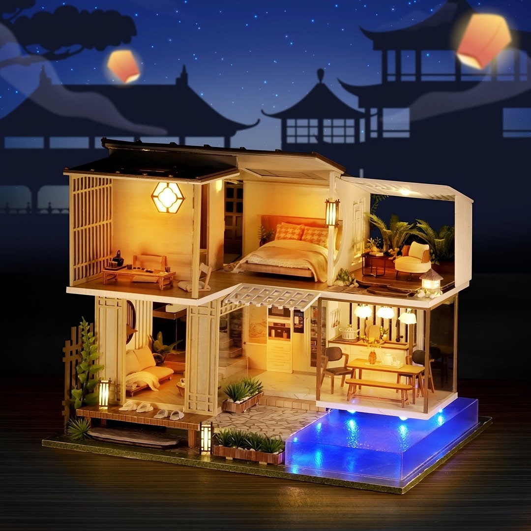 DIY Modern Traditional Style Miniature Dollhouse Kit || 1:24 With Light ...