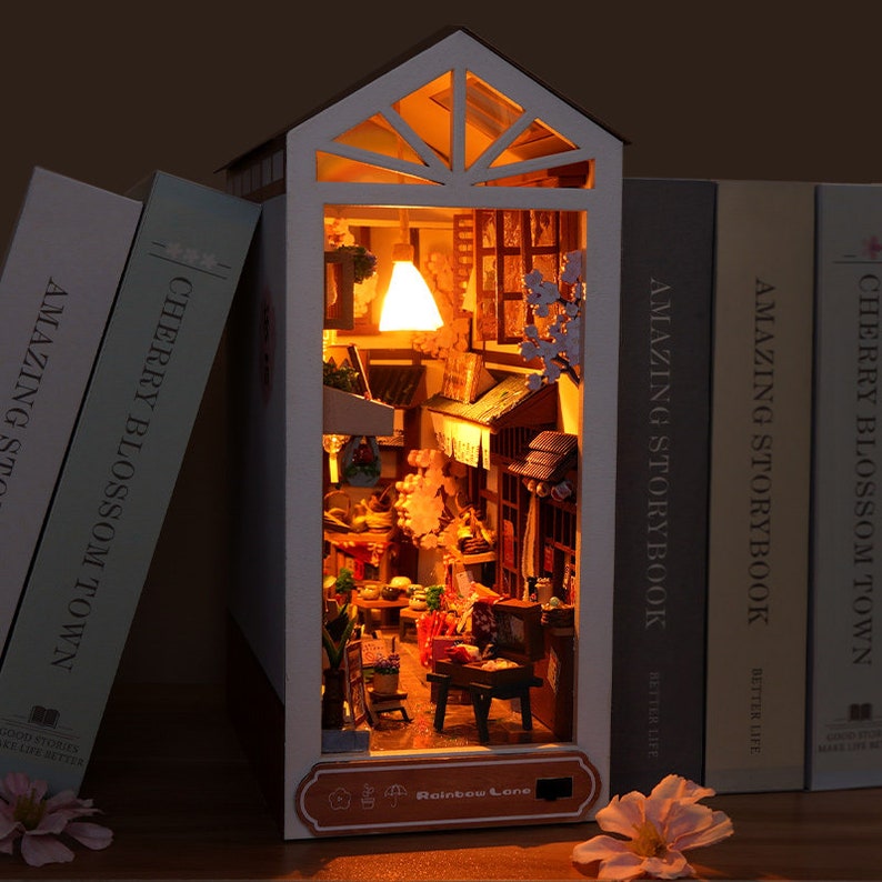 Rainbow Japanese Town Book Nook - Book Shelf Insert - Bookcase With ...