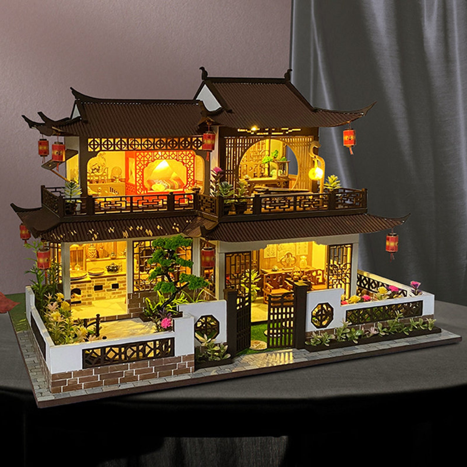 DIY Miniature Dollhouse Kit | Chinese Villa With LED Lights - Etsy